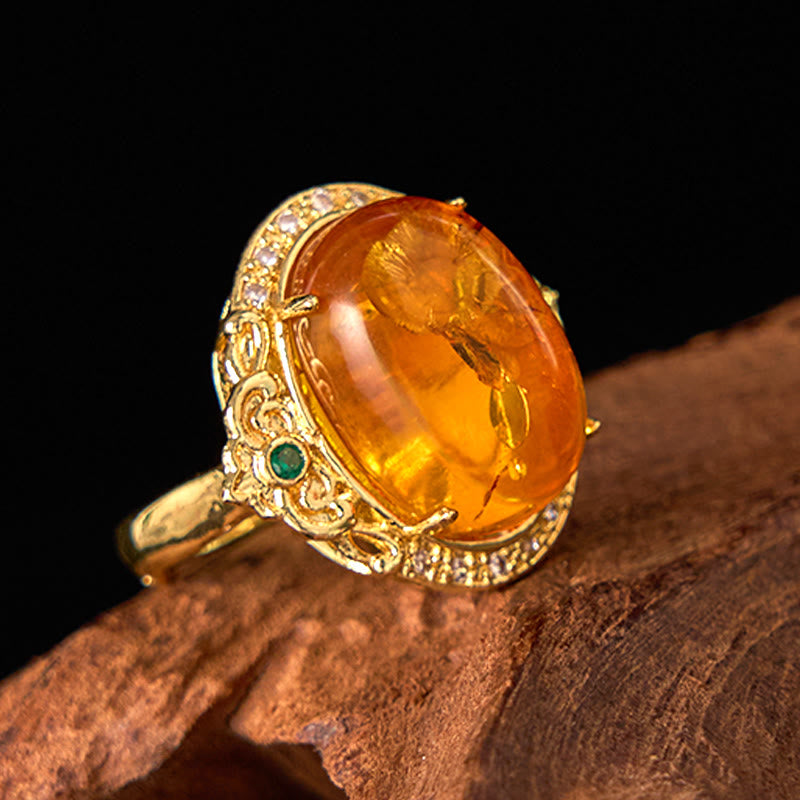 Amber Flower Pigeon Egg Pattern Focus Ring | KarmaRipple