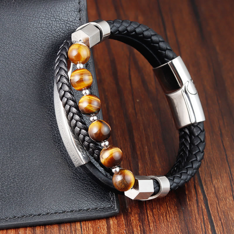 Tiger Eye Bead Multi-layered Grounding Leather Buckle W | KarmaRipple