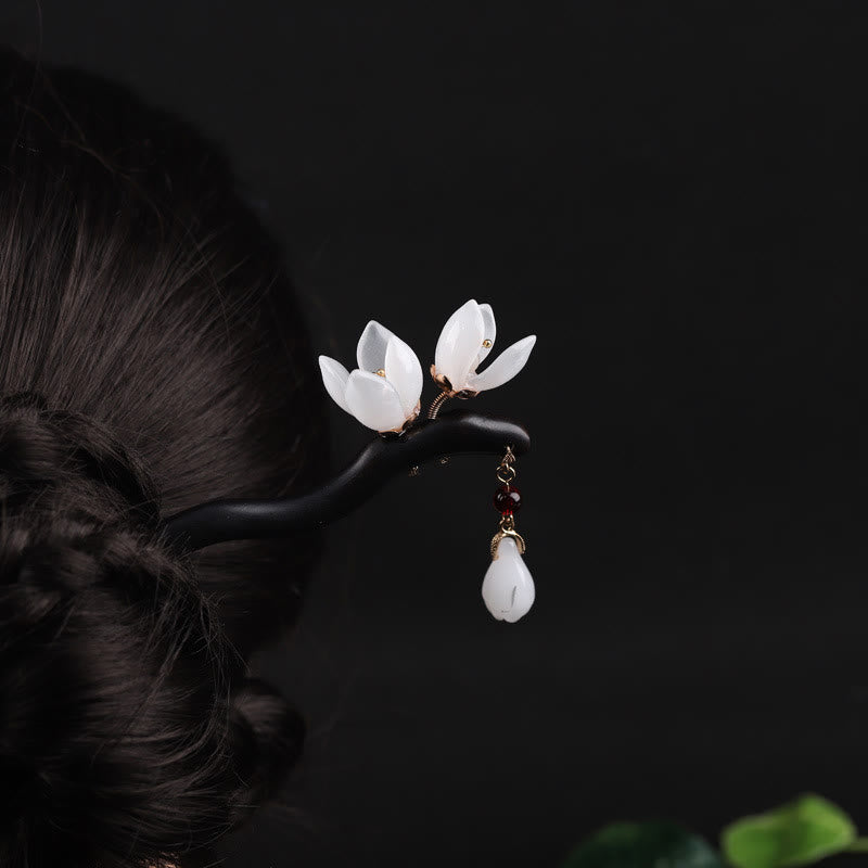 Ebony Magnolia Flower Petals Blessing Hairpin | KarmaRipple
