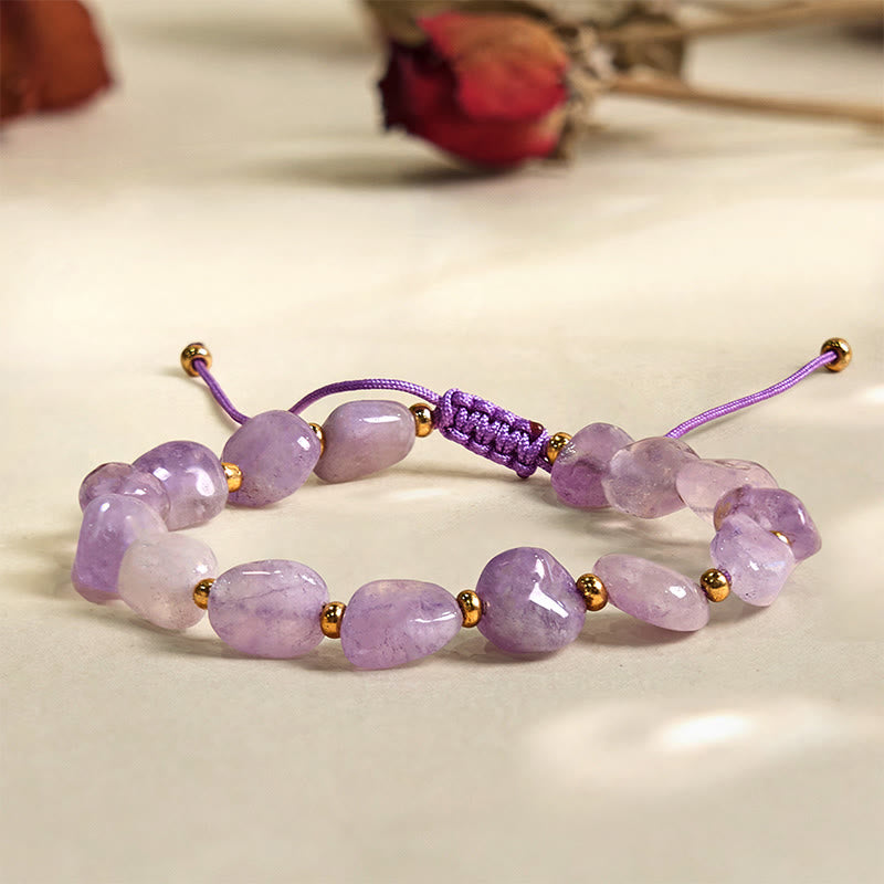 Irregular Shape Amethyst Braid String Balance Wristband | KarmaRipple
