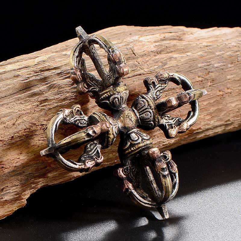 Tibetan Handmade 5 Prong Double Dorje Bronze Iron Thund | KarmaRipple