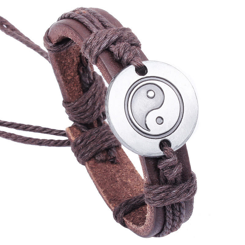 Retro Yin Yang Leather Balance String Wristband | KarmaRipple
